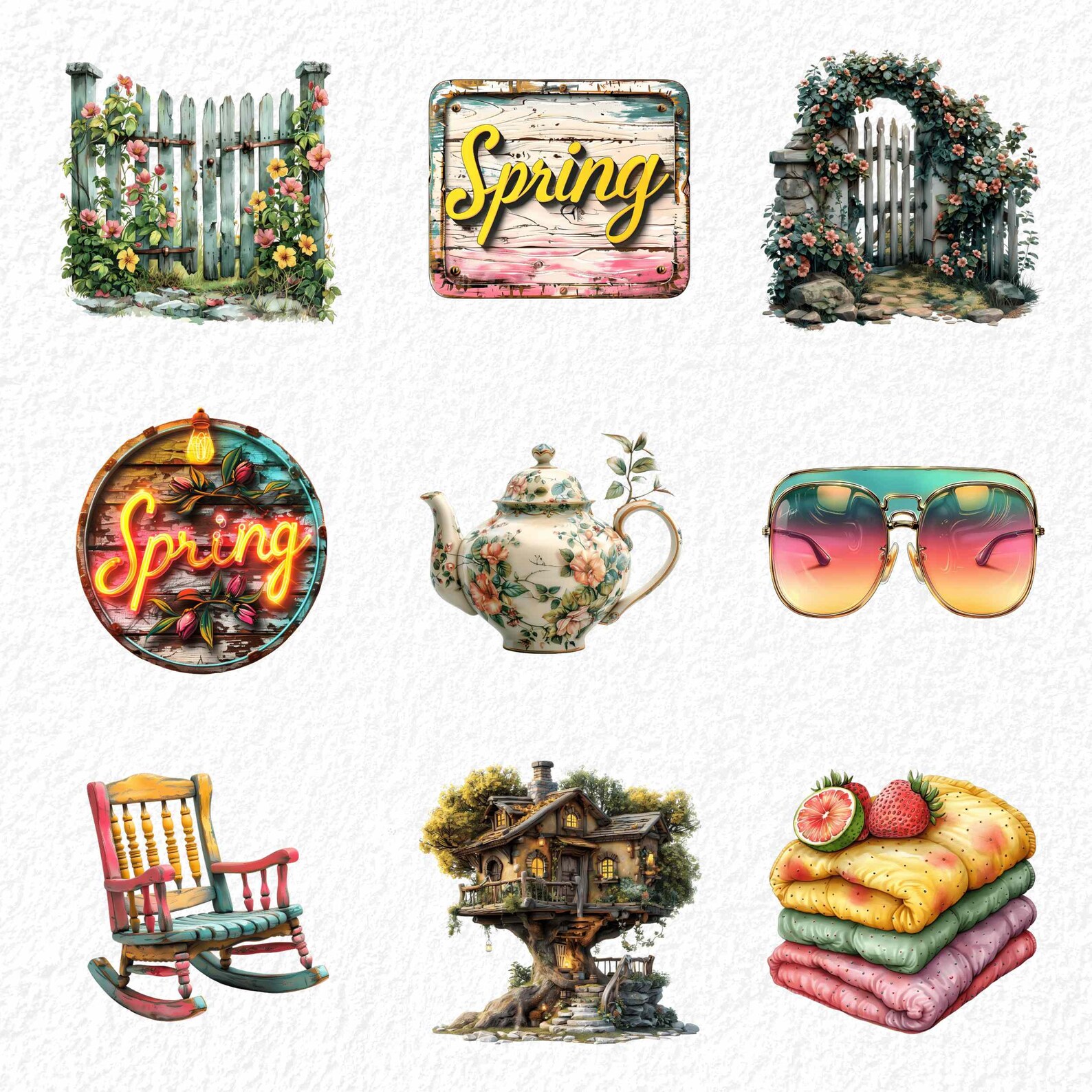 Spring Cliparts Bundle High Quality Yellow Green Pink Clipart Set ...