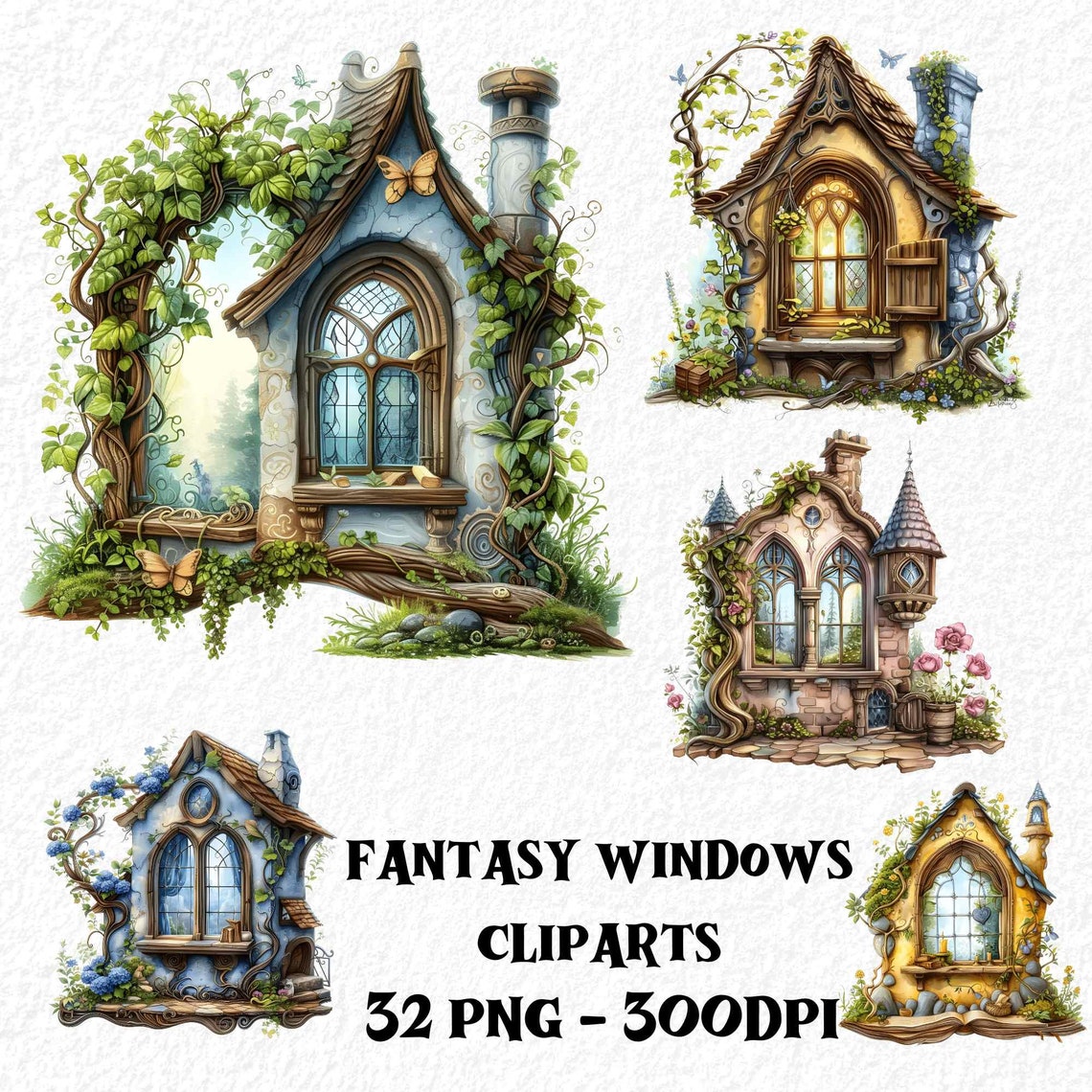 Fantasy Windows Clipart Bundle High Quality Blossom Windows Set Digital ...