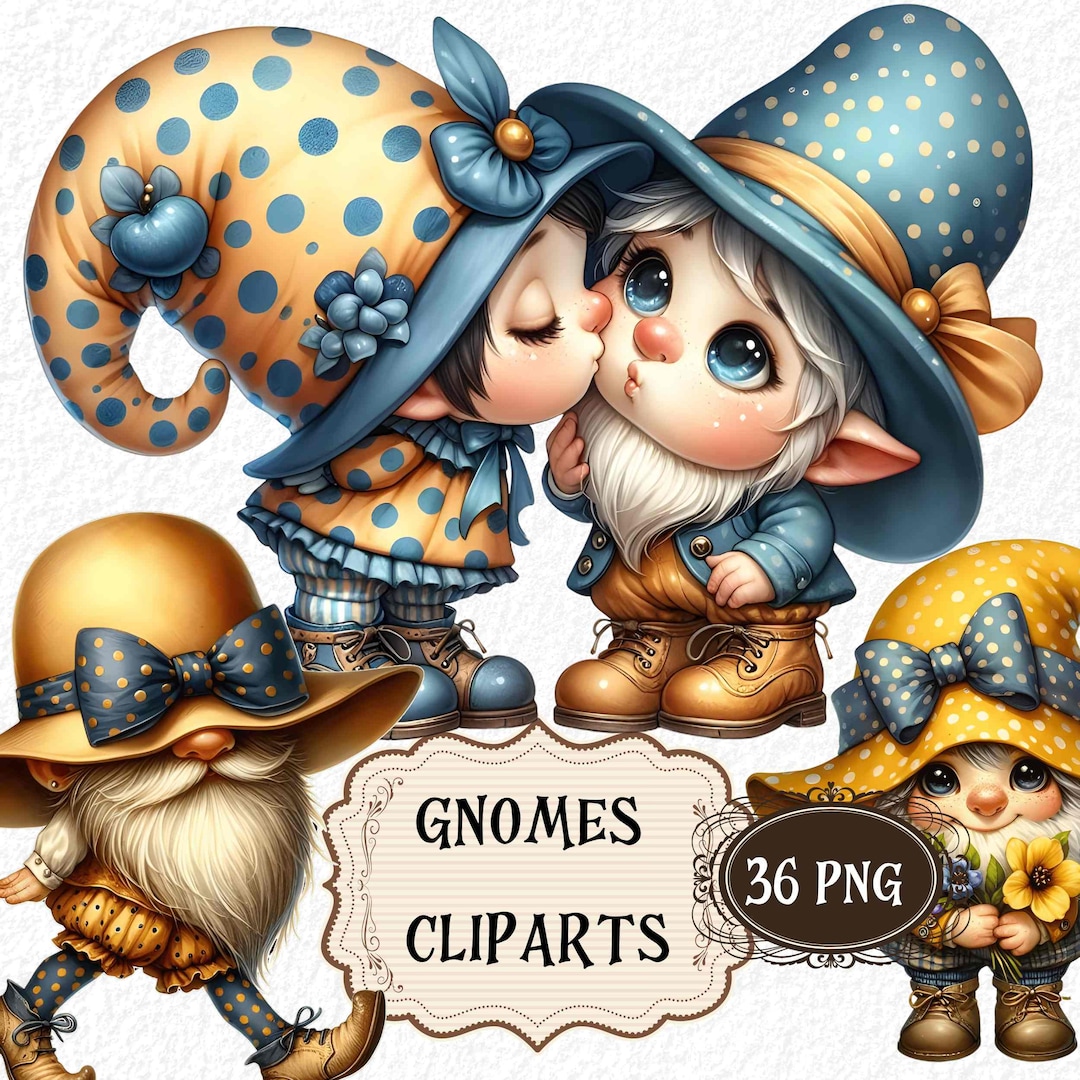 Blue Yellow Cute Gnomes Clipart Bundle High Quality Clipart Gnomes ...