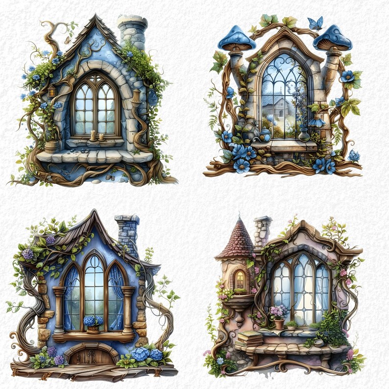 Fantasy Windows Clipart Bundle High Quality Blossom Windows Set Digital ...