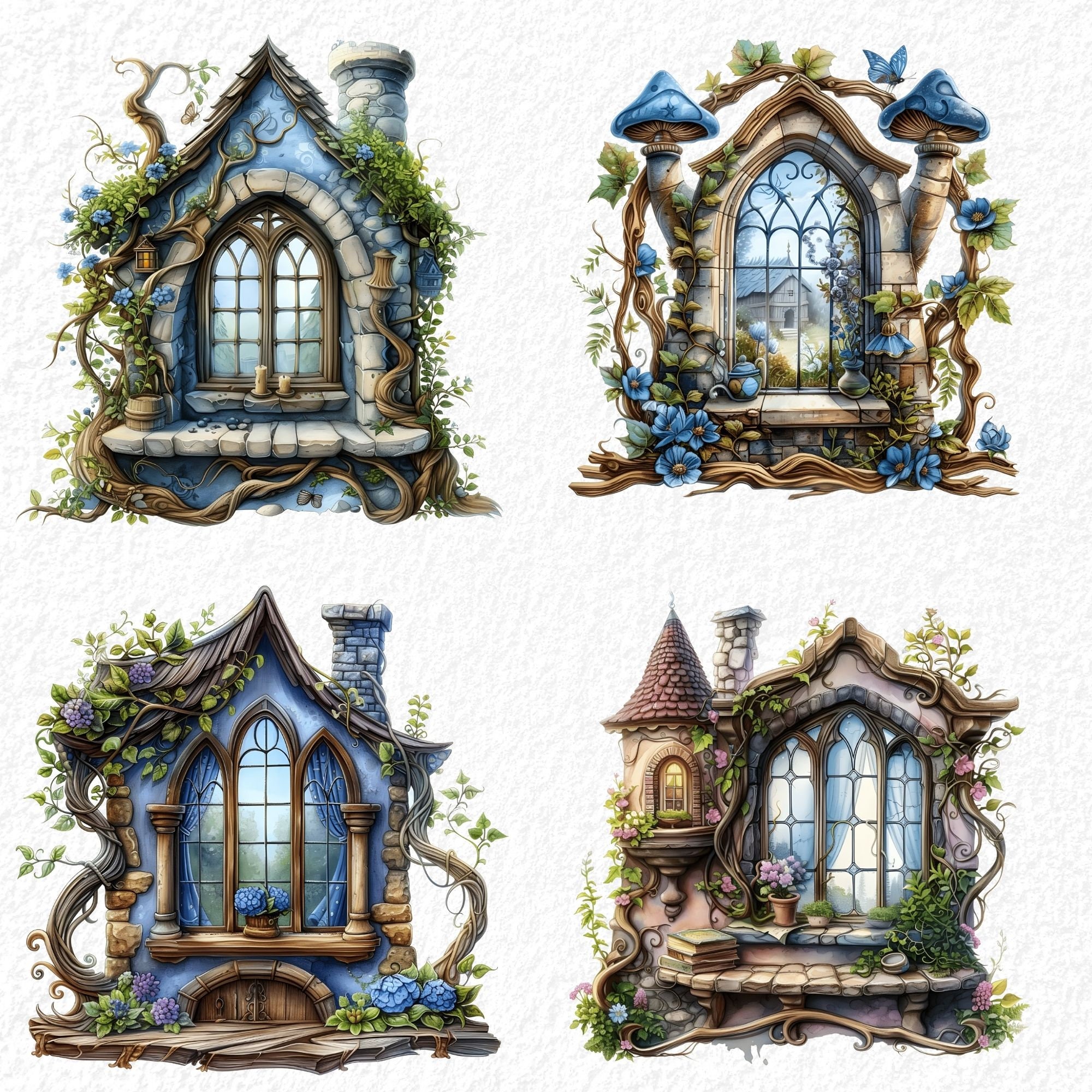 Fantasy Windows Clipart Bundle High Quality Blossom Windows Set Digital ...