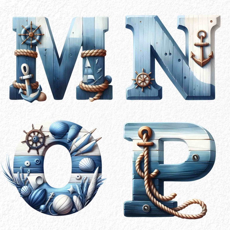 Nautical Alphabet PNG: Ocean Decorative Letters Clipart (digital ...