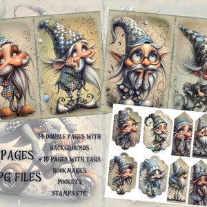 Patchwork Gnomes Junk Journal Supplies Vintage Gnomes Scrapbook Digital Printable Pages Gnomes ...