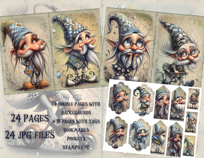 Patchwork Gnomes Junk Journal Supplies Vintage Gnomes Scrapbook Digital ...