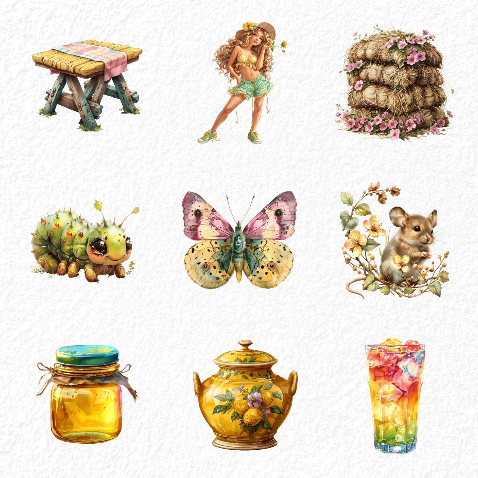 Spring Cliparts Bundle High Quality Yellow Green Pink Clipart Set ...