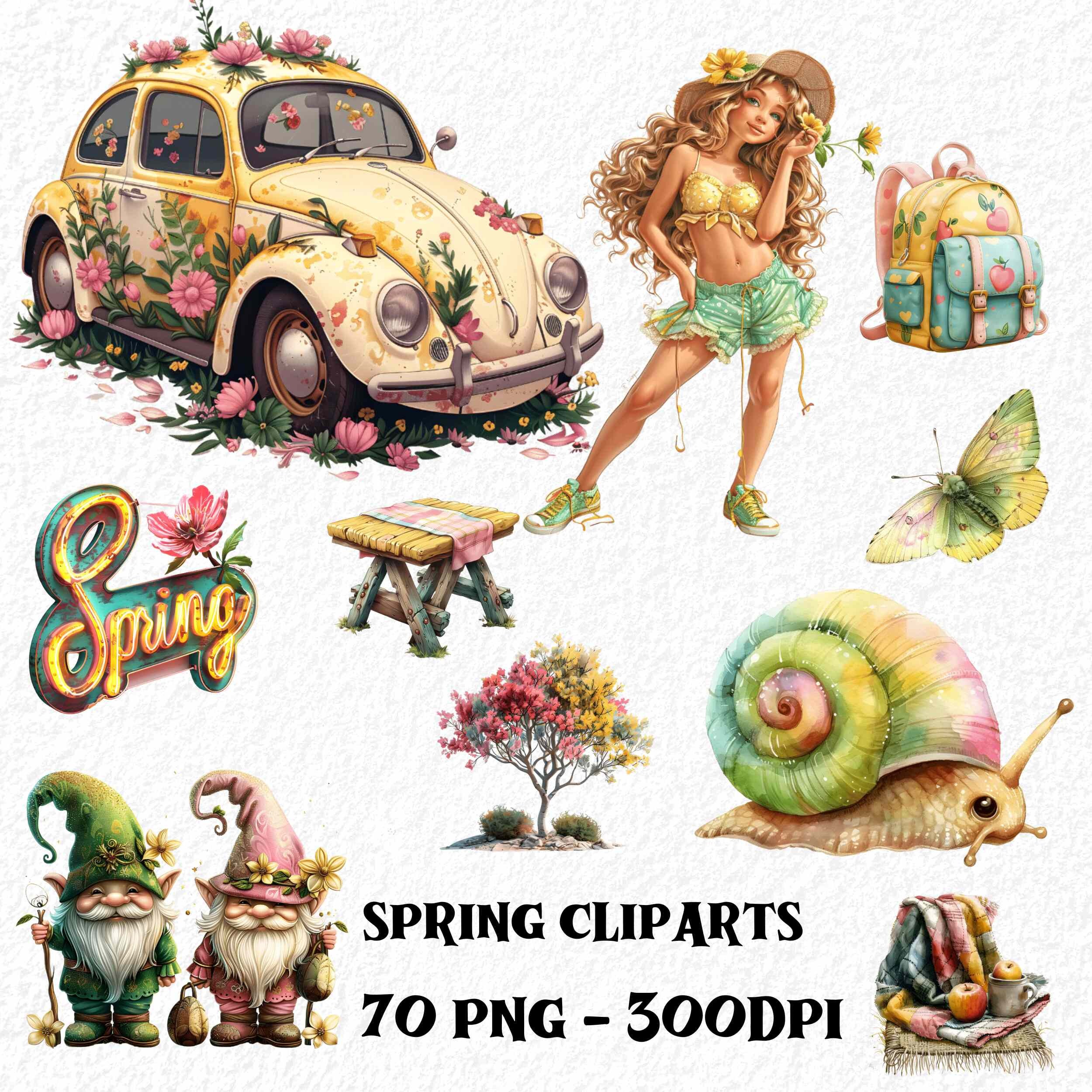 Spring Cliparts Bundle High Quality Yellow Green Pink Clipart Set ...