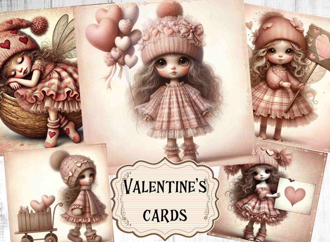 Cute Valentines Day Pink Fairy Cards Bundle Gnome High Quality Cards ...