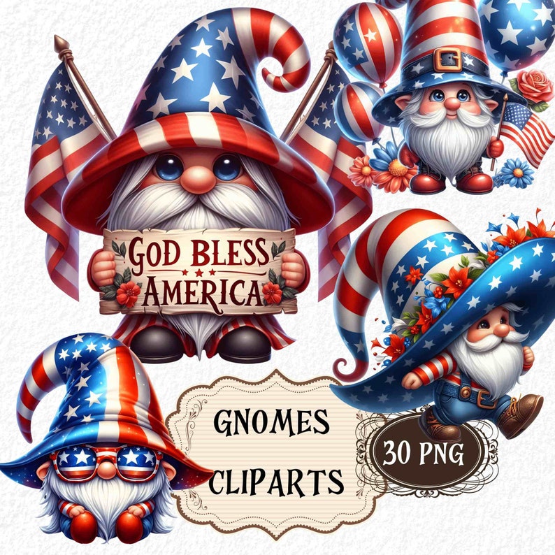 4th July Gnomes Clipart Bundle High Quality Clipart Gnomes Digital ...