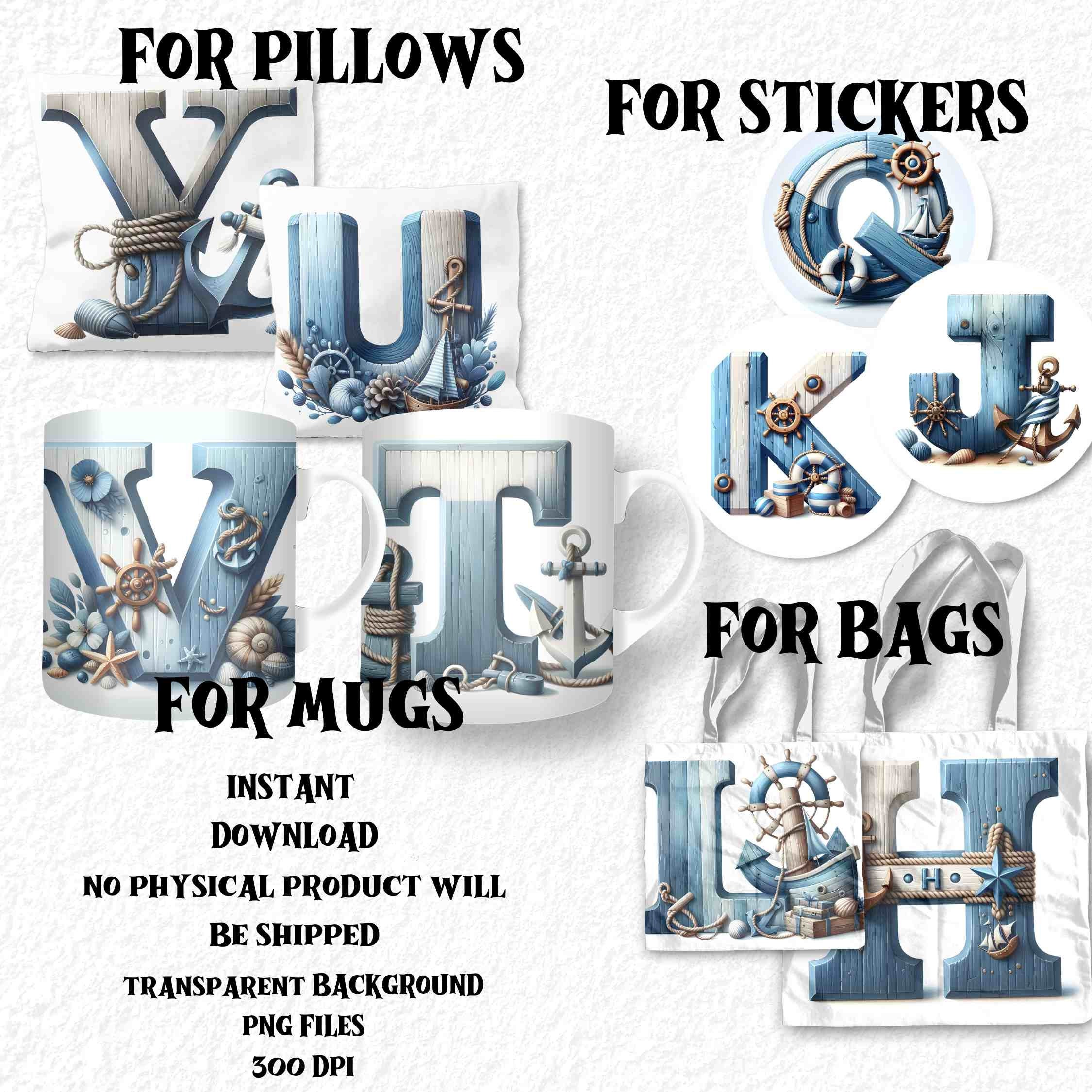 Nautical Alphabet PNG: Ocean Decorative Letters Clipart (digital ...