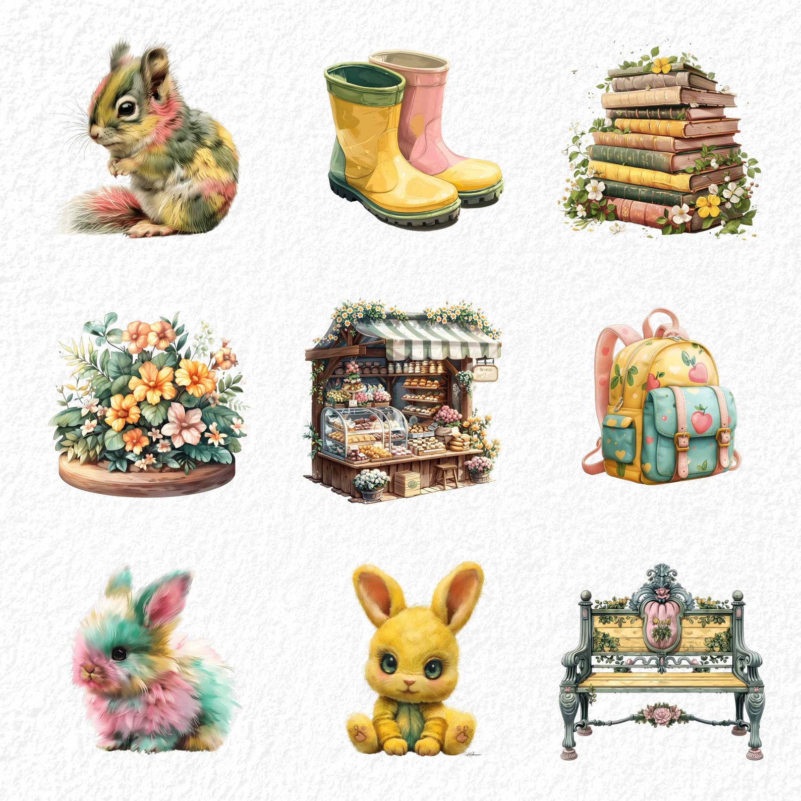 Spring Cliparts Bundle High Quality Yellow Green Pink Clipart Set ...