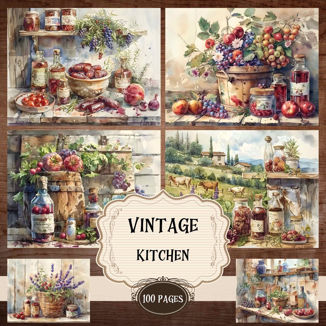 Watercolor Vintage Kitchen Junk Journal Supplies Old Recipe Pages ...