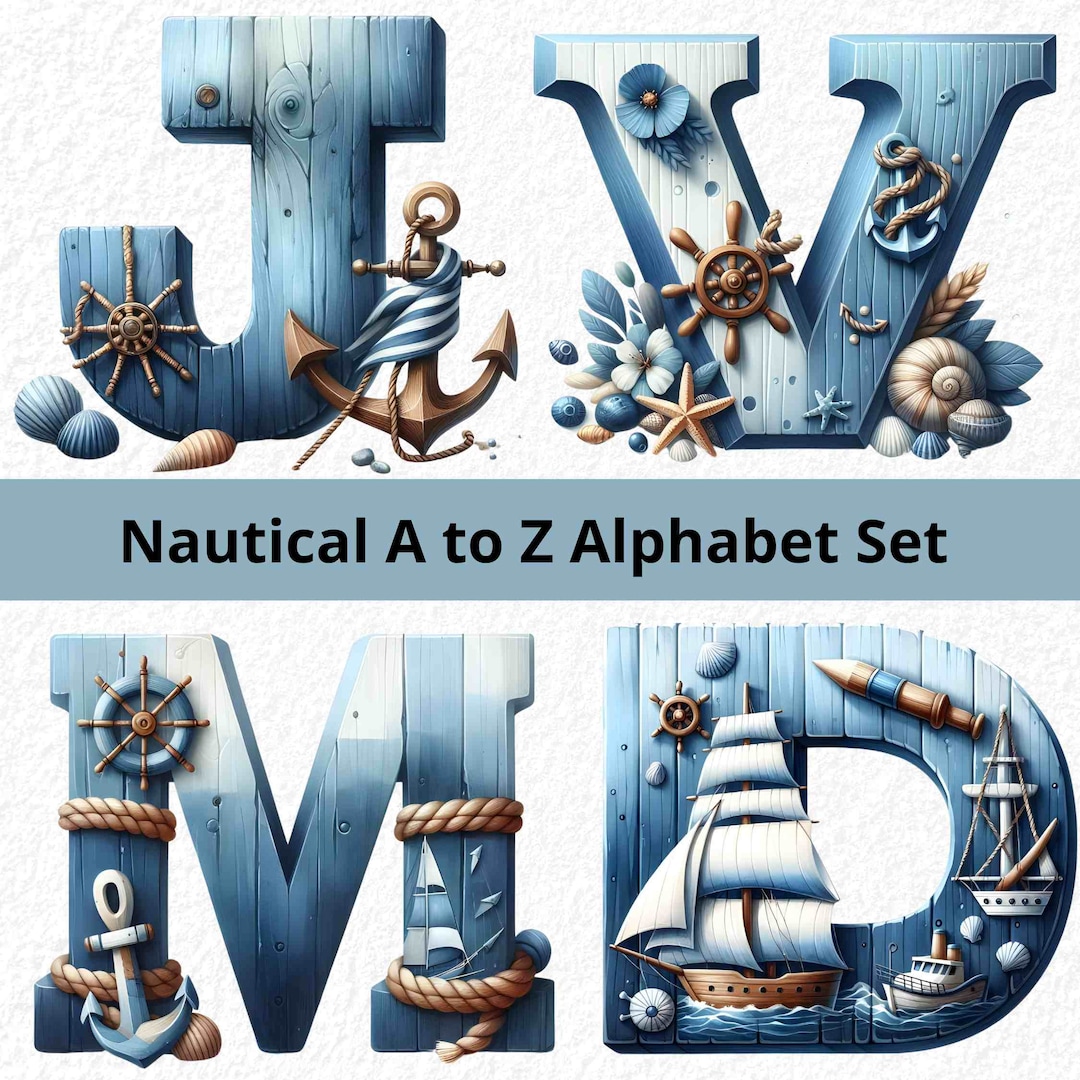 Nautical Alphabet PNG: Ocean Decorative Letters Clipart (digital ...