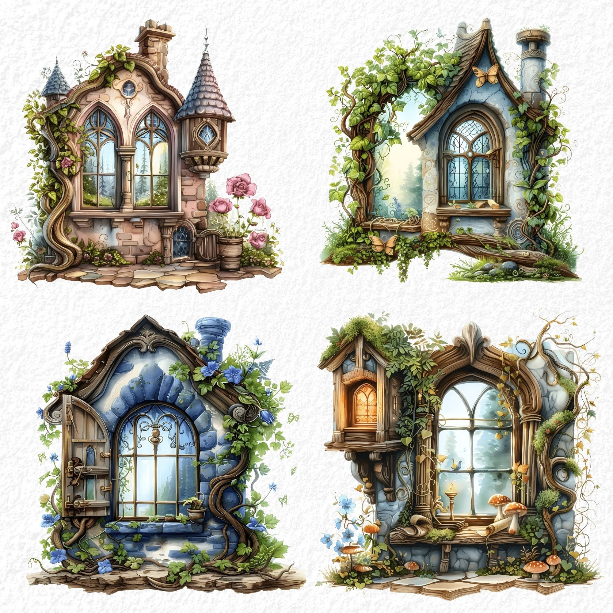 Fantasy Windows Clipart Bundle High Quality Blossom Windows Set Digital ...