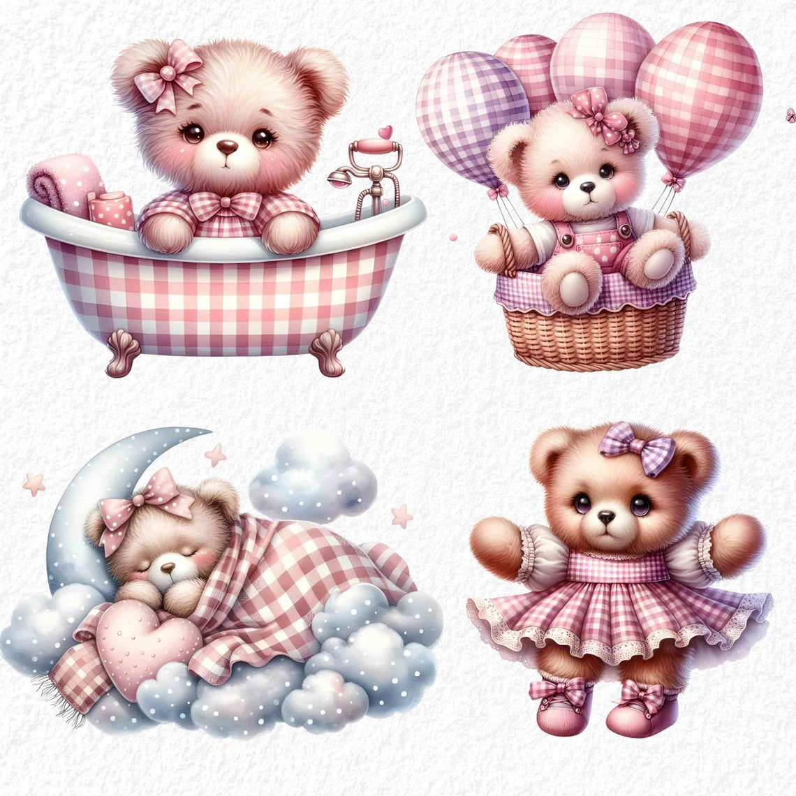 Cute Teddy Bear Clipart Bundle High Quality Clipart Teddy Bears Digital ...