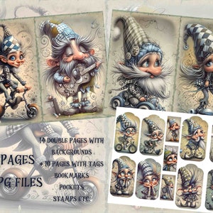 Patchwork Gnomes Junk Journal Supplies Vintage Gnomes Scrapbook Digital Printable Pages Gnomes ...