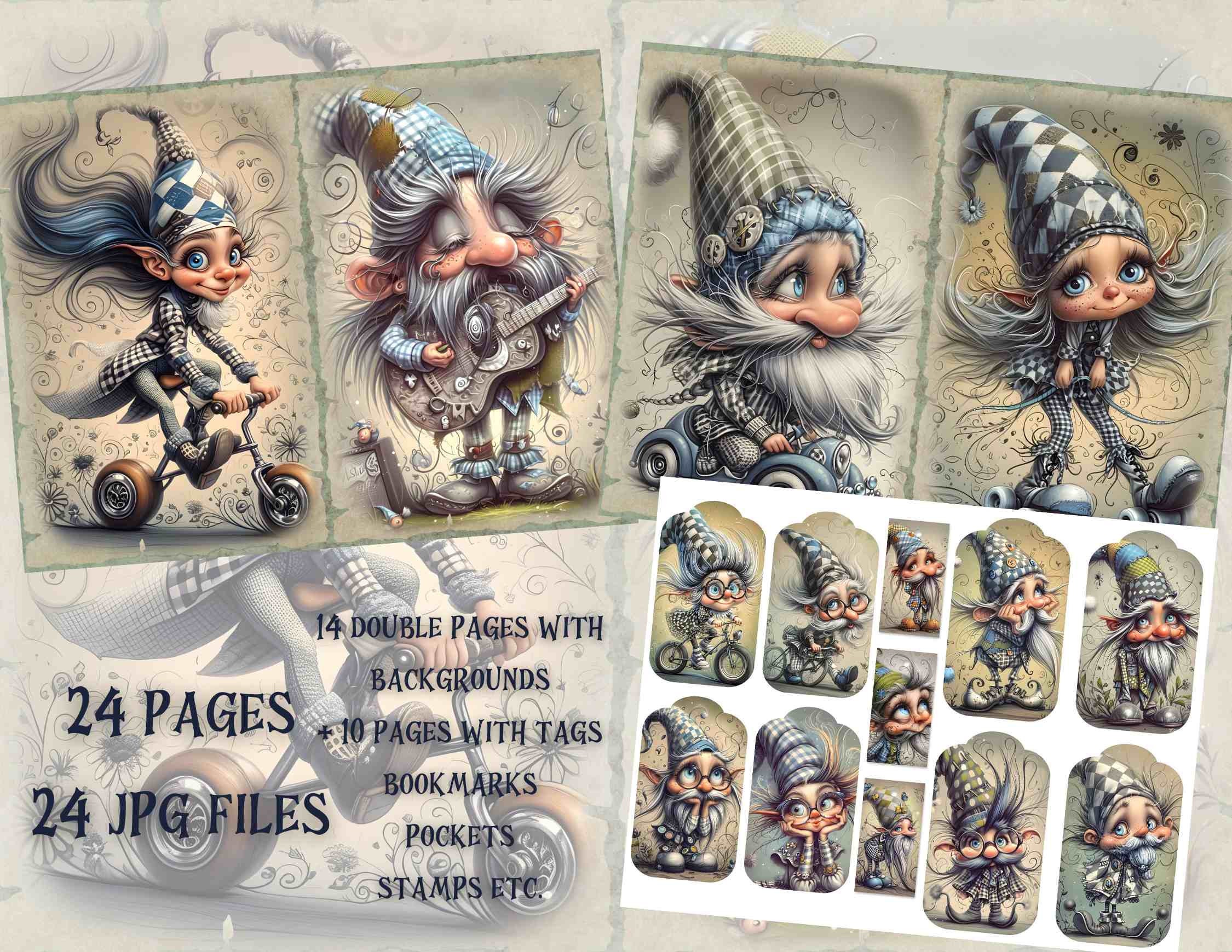 Patchwork Gnomes Junk Journal Supplies Vintage Gnomes Scrapbook Digital Printable Pages Gnomes ...