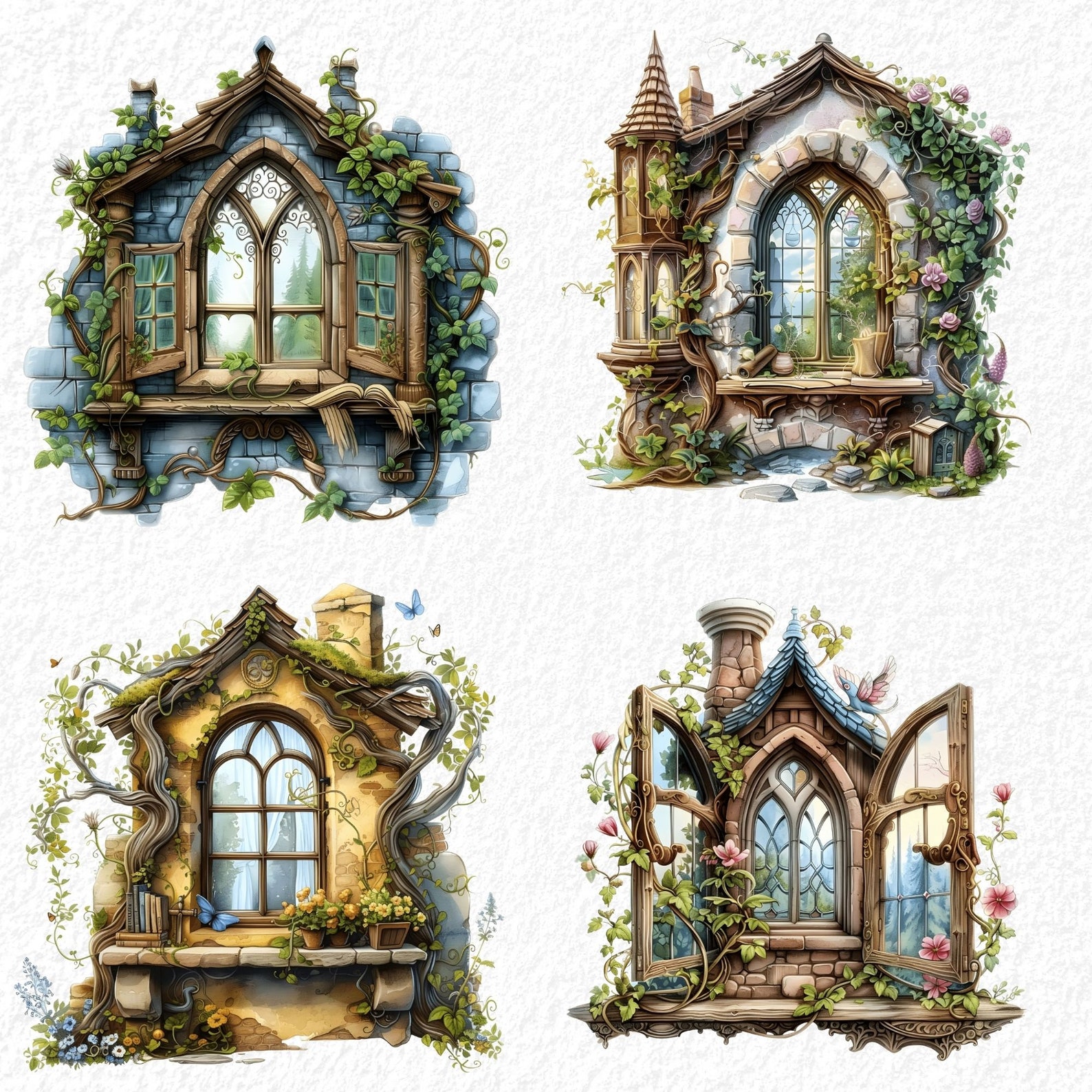 Fantasy Windows Clipart Bundle High Quality Blossom Windows Set Digital ...