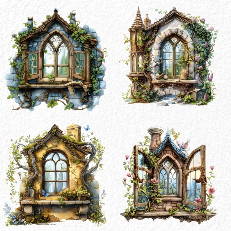 Fantasy Windows Clipart Bundle High Quality Blossom Windows Set Digital ...