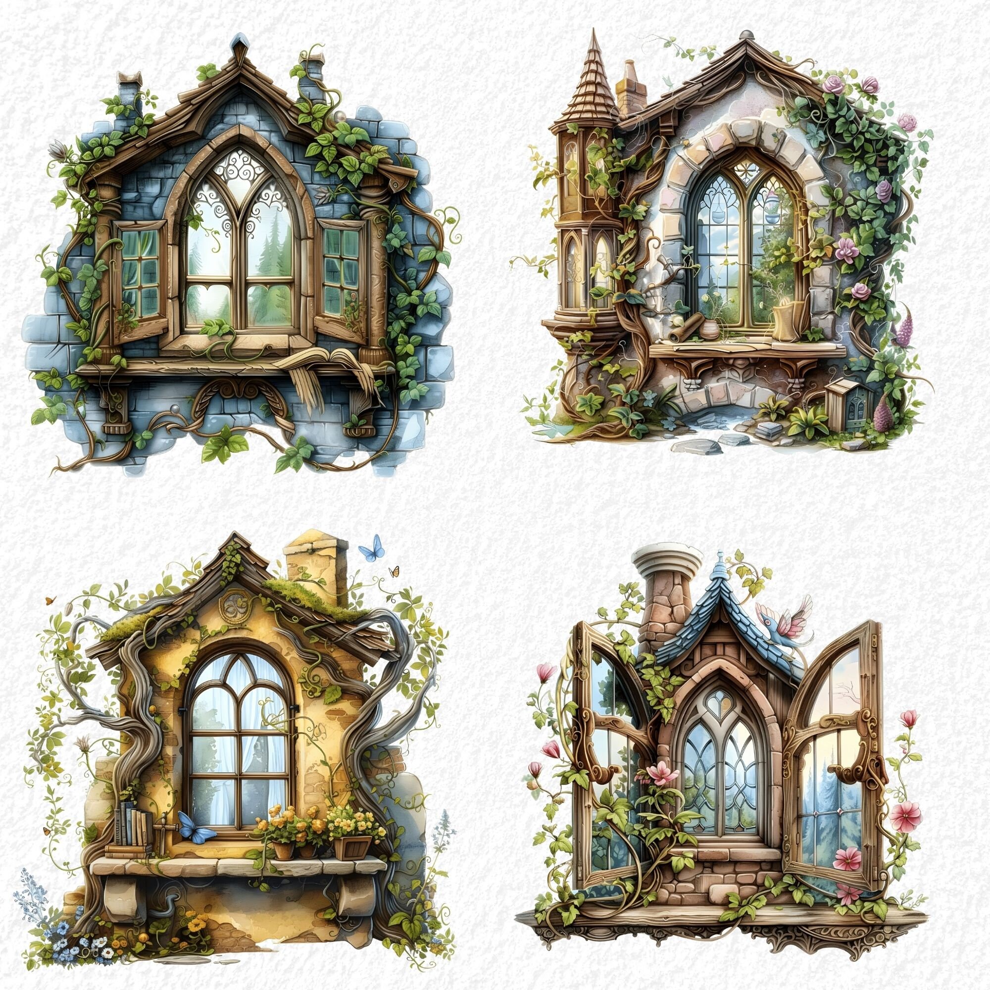 Fantasy Windows Clipart Bundle High Quality Blossom Windows Set Digital ...