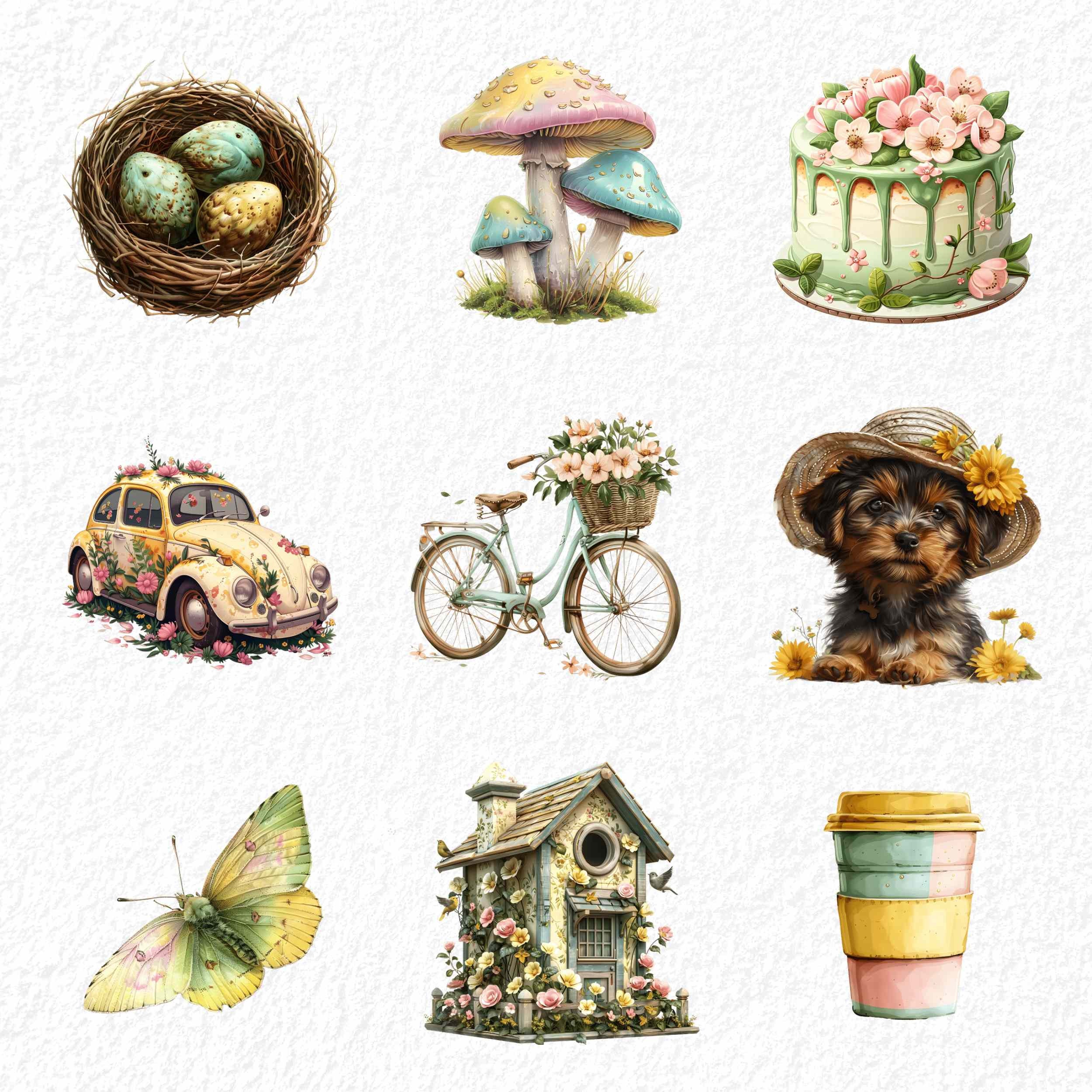 Spring Cliparts Bundle High Quality Yellow Green Pink Clipart Set ...