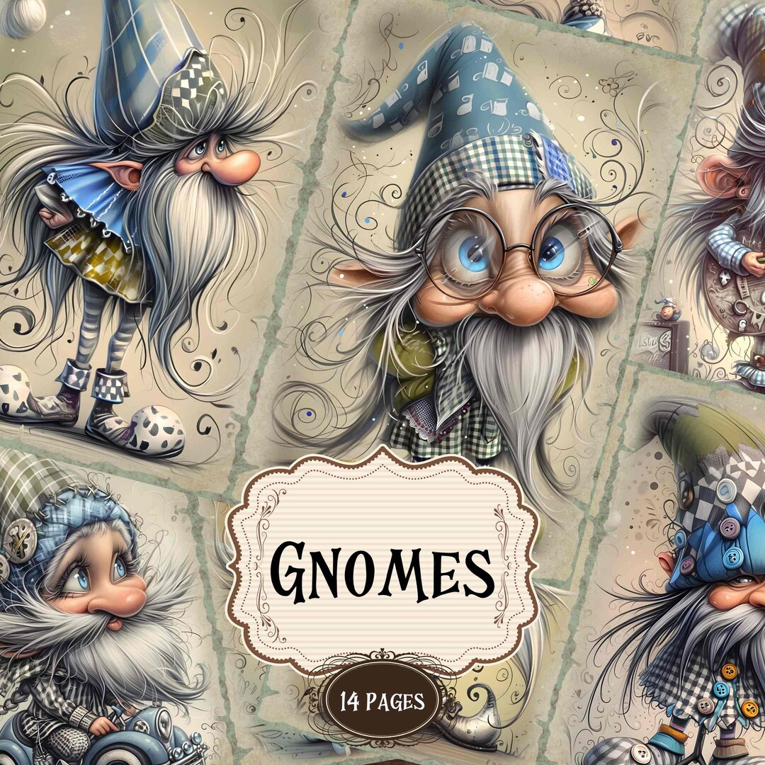 Patchwork Gnomes Junk Journal Supplies Vintage Gnomes Scrapbook Digital Printable Pages Gnomes ...