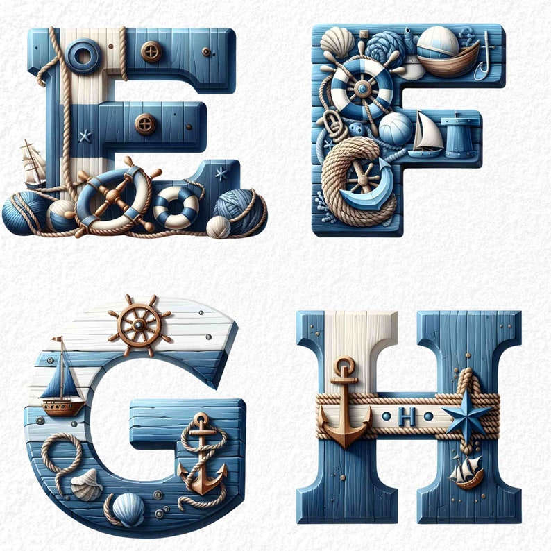 Nautical Alphabet PNG: Ocean Decorative Letters Clipart (digital ...
