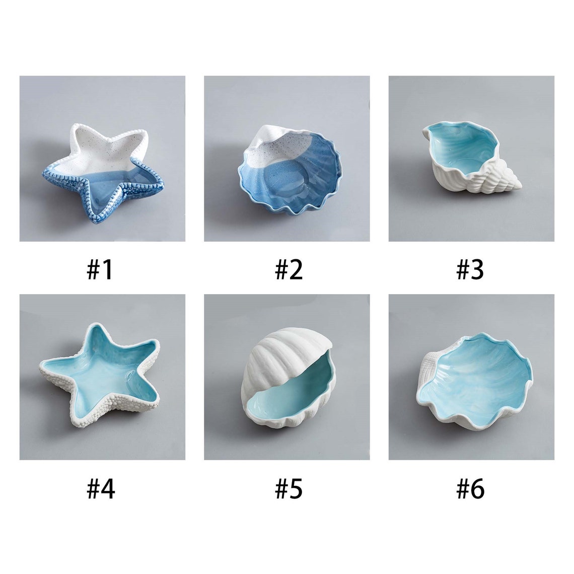 Blue and White Ceramic Shell Starfish Ashtray, Large Simulated Shell ...