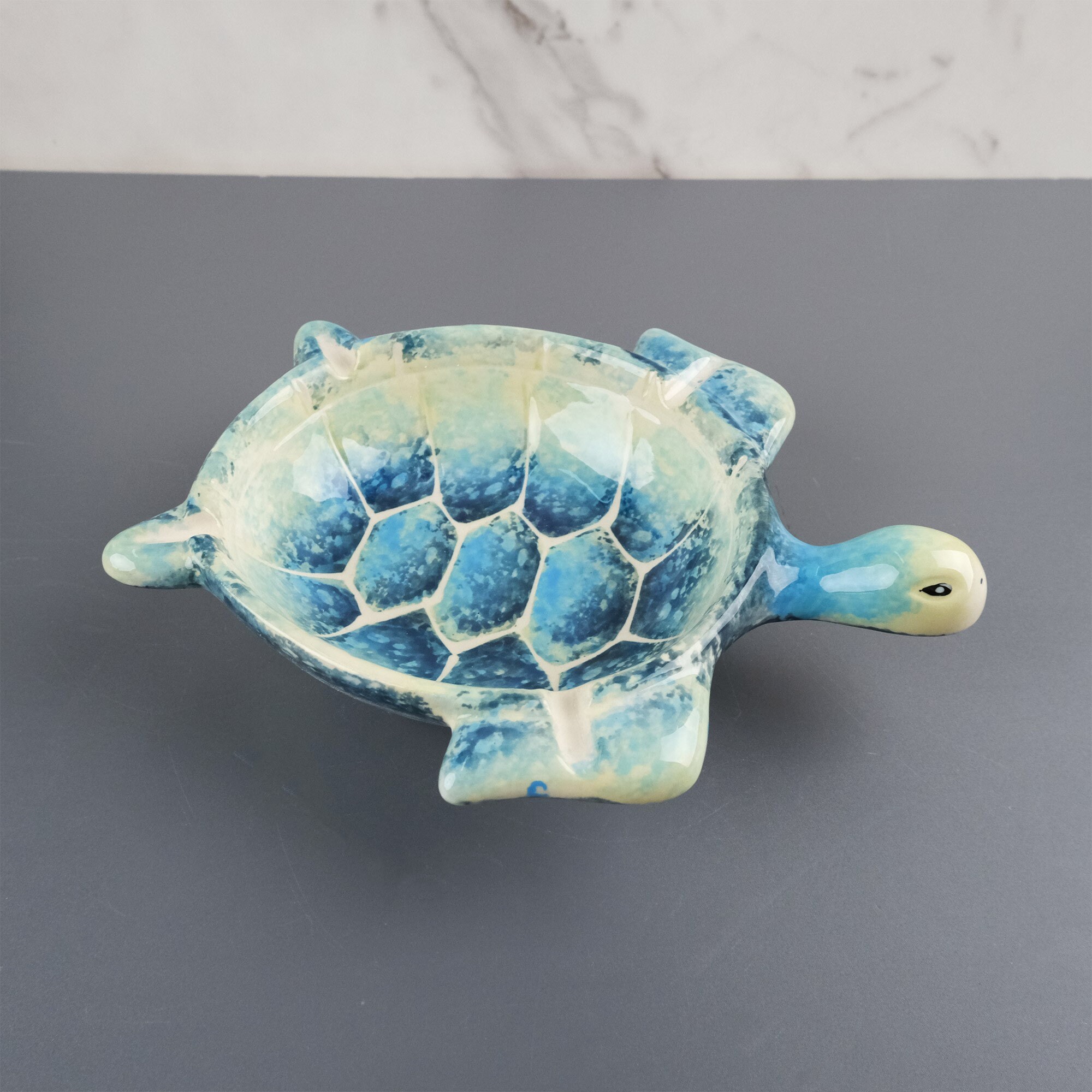 Vintage Blue Ceramic Turtle Ashtray, Large Simulated Turtle Key Storage ...