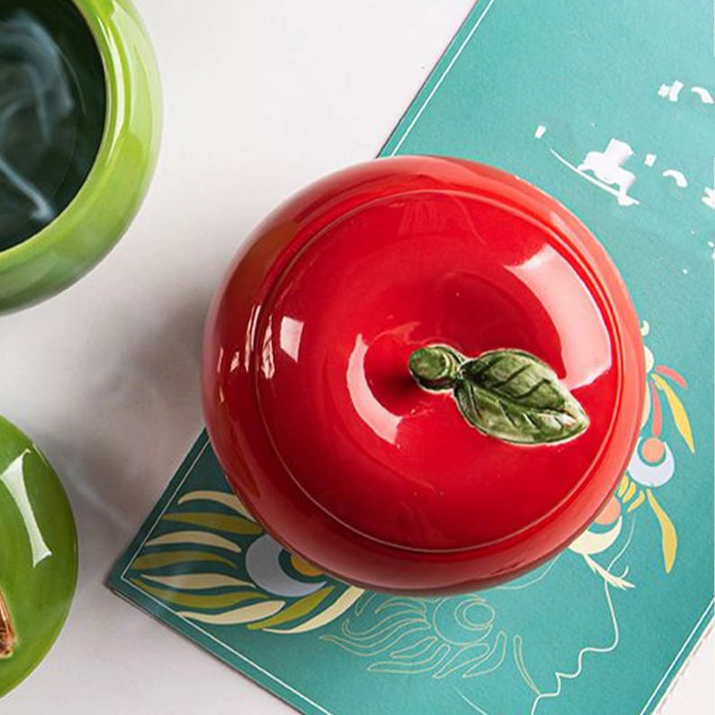 Ceramic Glazed Apple Shaped Ashtray Red and Green, Ashtray With Lid ...