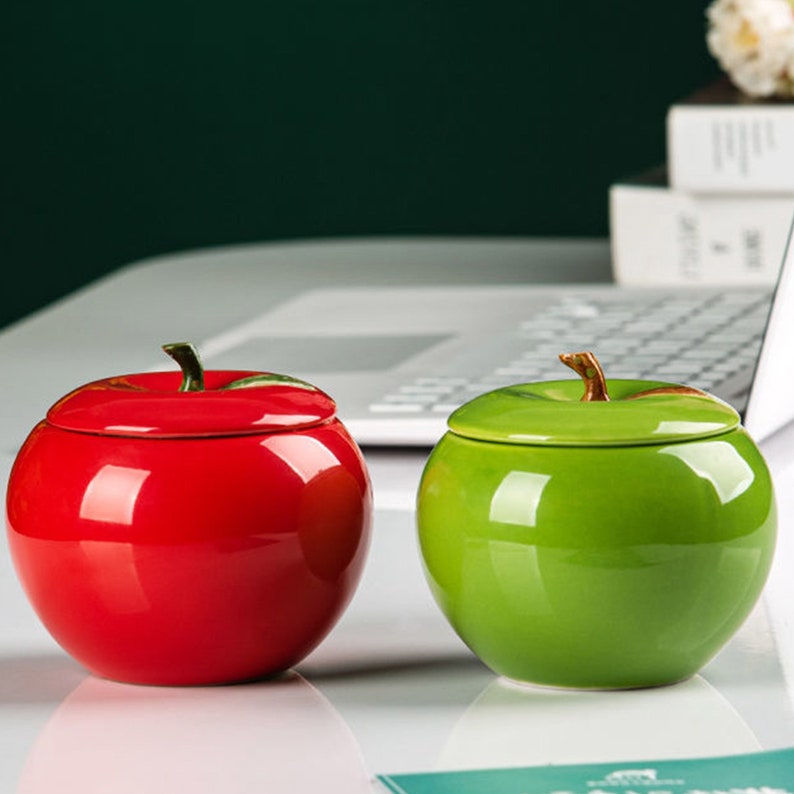 Ceramic Glazed Apple Shaped Ashtray - Red and Green, Ashtray With Lid ...