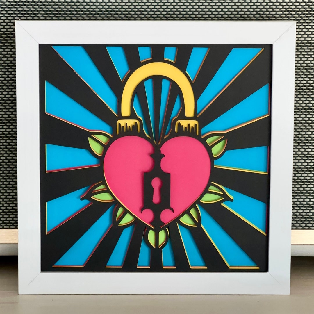 Pop Art 3D Layered Heart Locket Shadowbox, 8" X 8" Wall Art, American ...