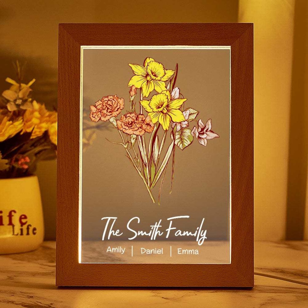 Personalized Birth Flower Bouquet Names LED Light Gift for Mom - Etsy