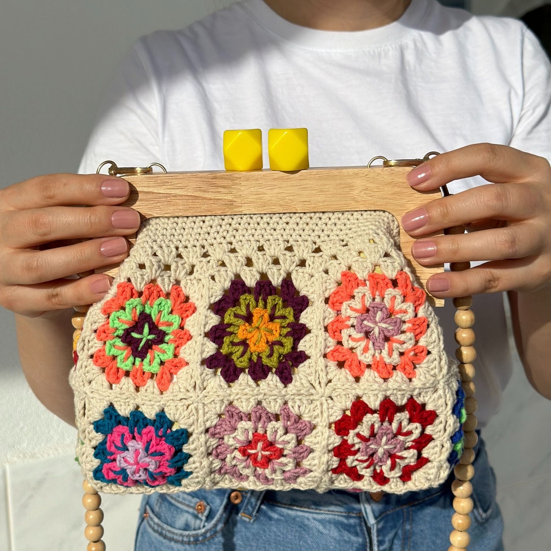 Stylish Crochet Bag With Wood Button and Multicolored Yarn Design ...