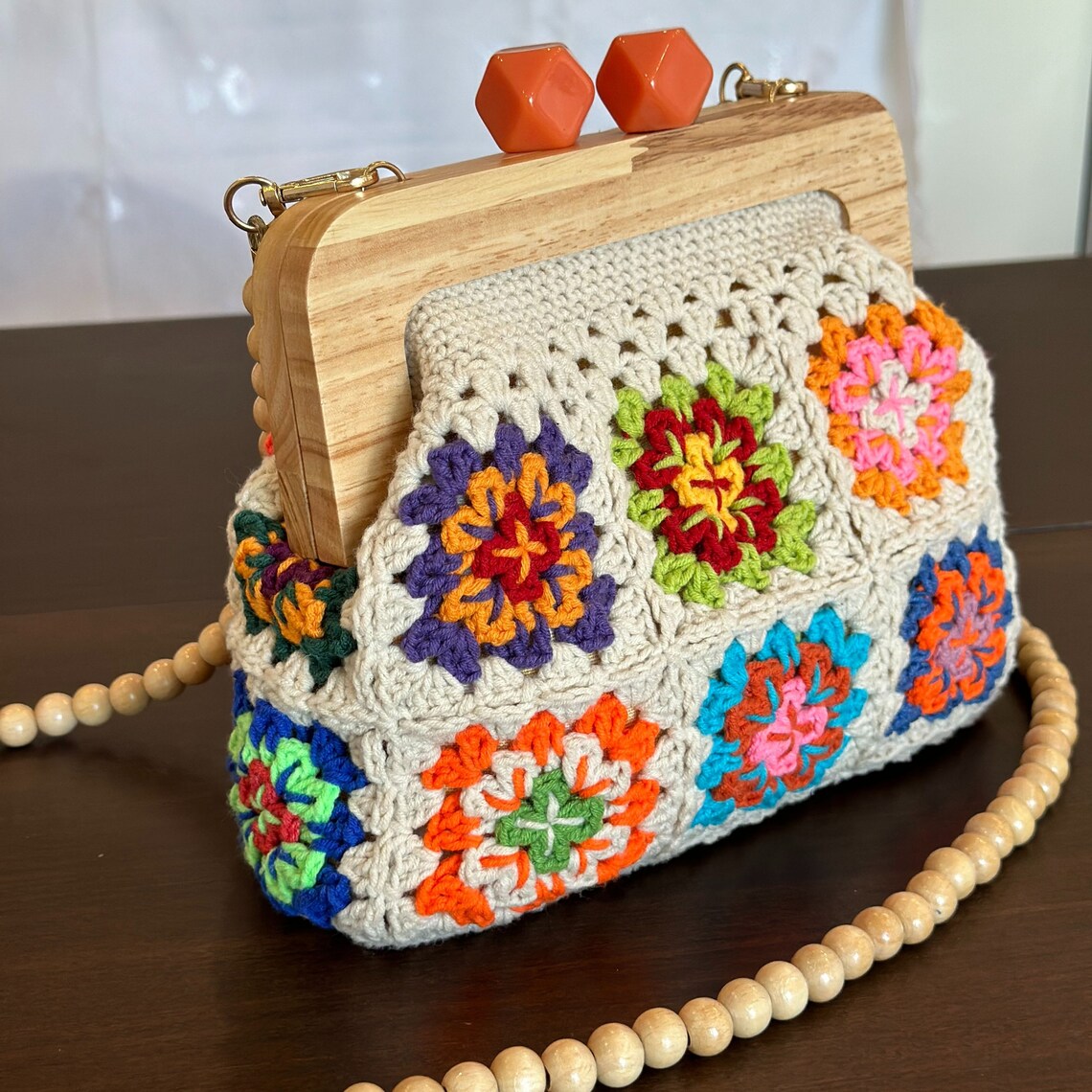 Stylish Crochet Bag With Wood Button and Multicolored Yarn Design ...