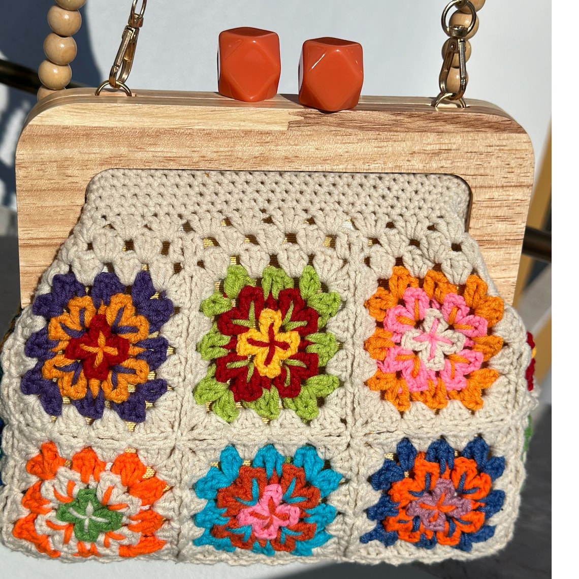 Stylish Crochet Bag With Wood Button and Multicolored Yarn Design ...