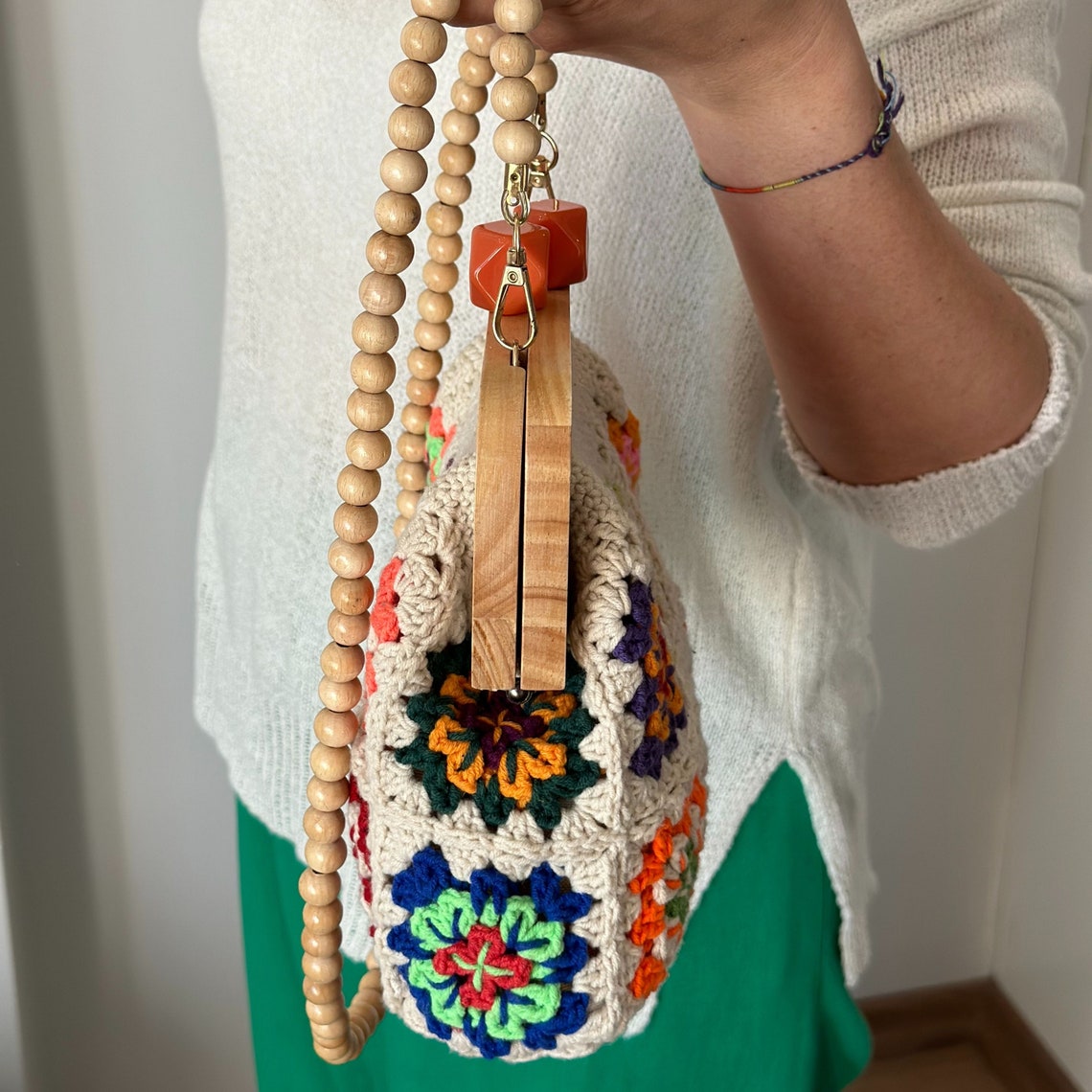 Stylish Crochet Bag With Wood Button and Multicolored Yarn Design ...