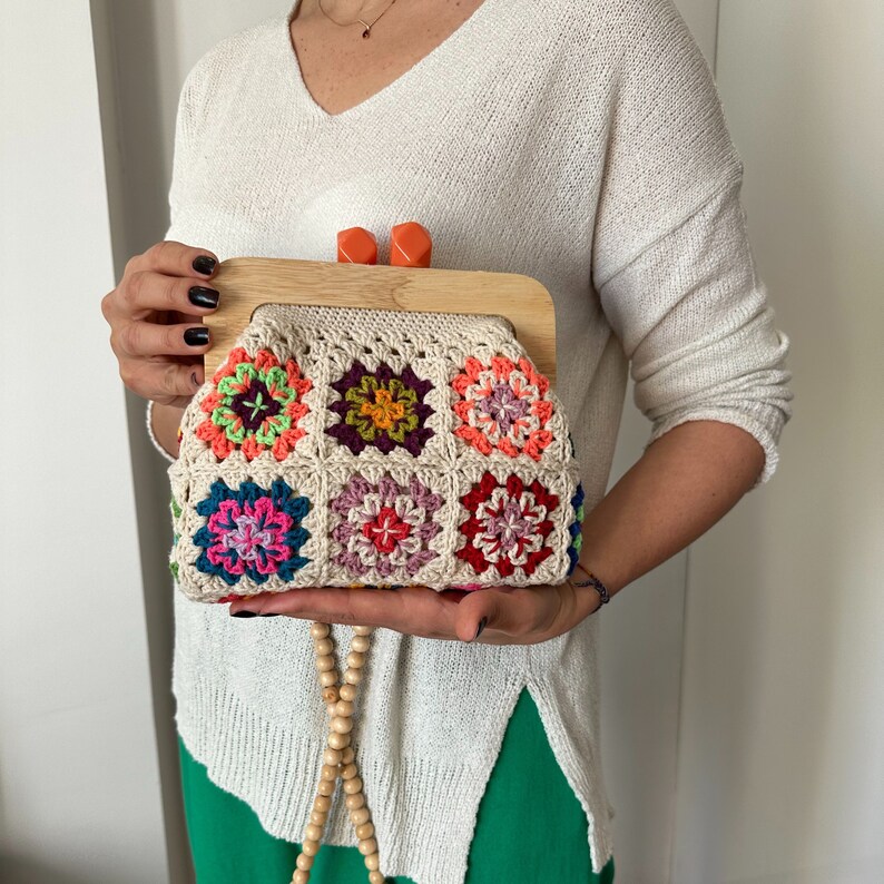 Stylish Crochet Bag With Wood Button and Multicolored Yarn Design ...