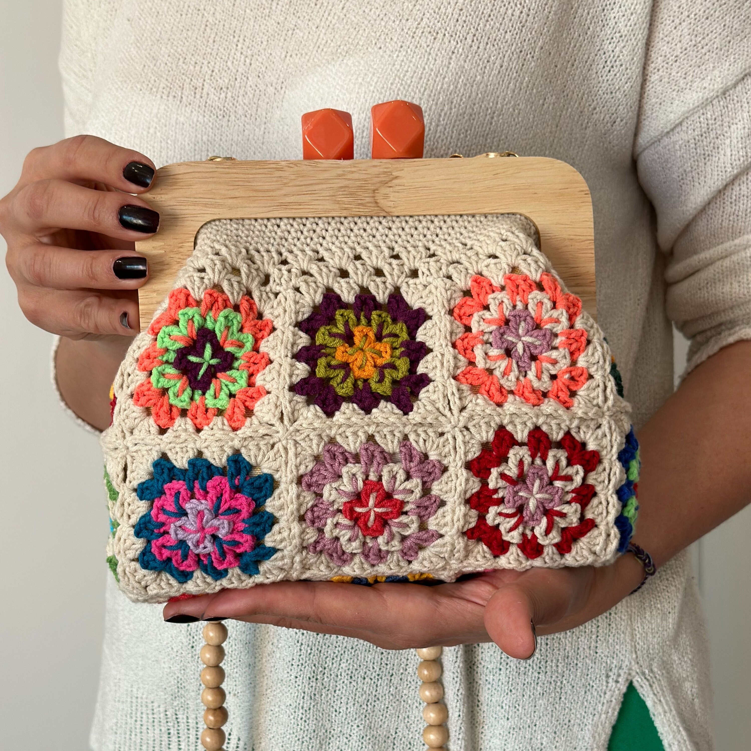 Stylish Crochet Bag With Wood Button and Multicolored Yarn Design ...