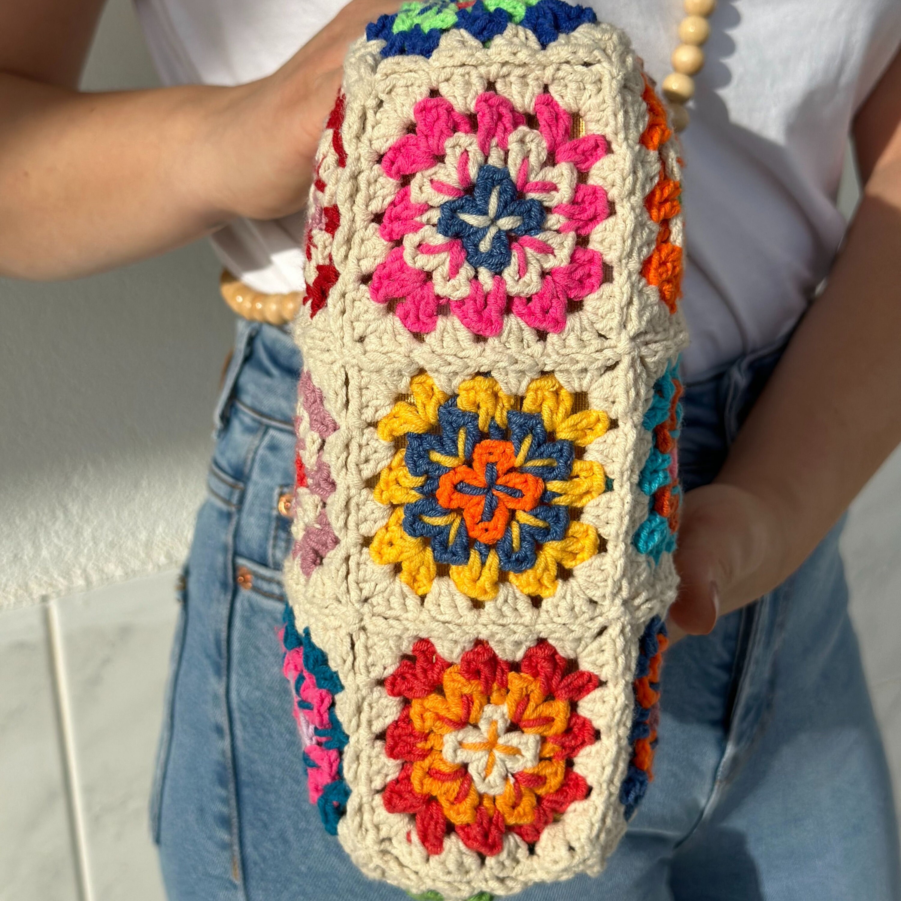 Stylish Crochet Bag With Wood Button and Multicolored Yarn Design ...
