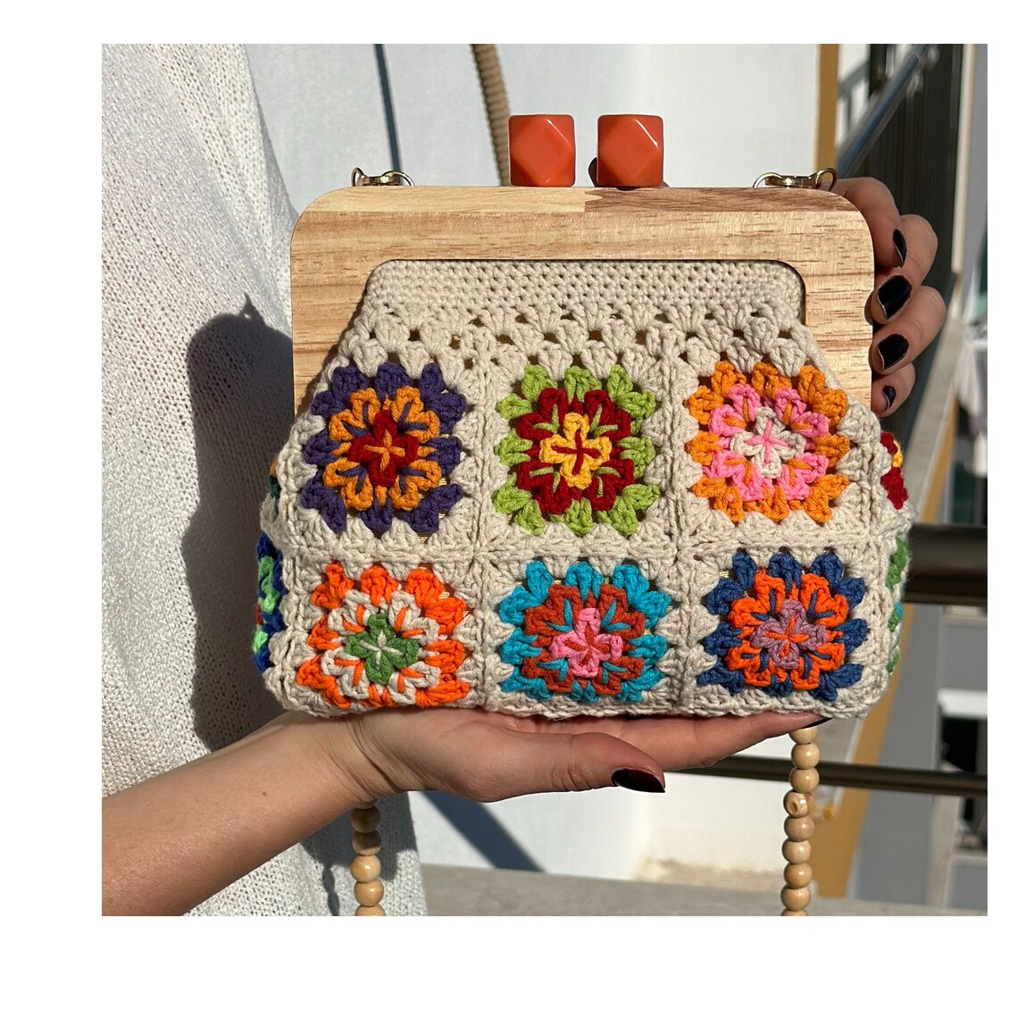 Stylish Crochet Bag With Wood Button and Multicolored Yarn Design ...