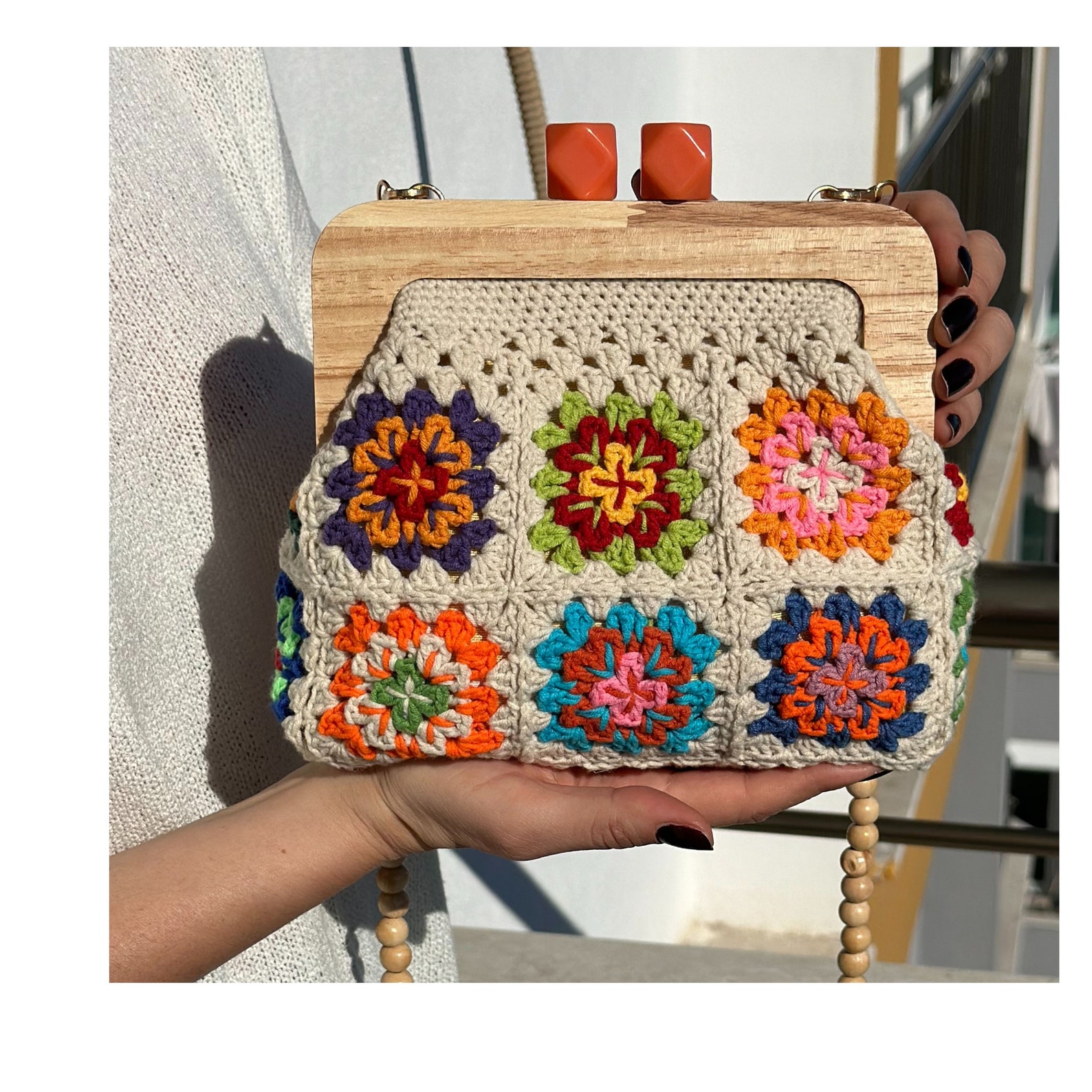 Stylish Crochet Bag With Wood Button and Multicolored Yarn Design ...