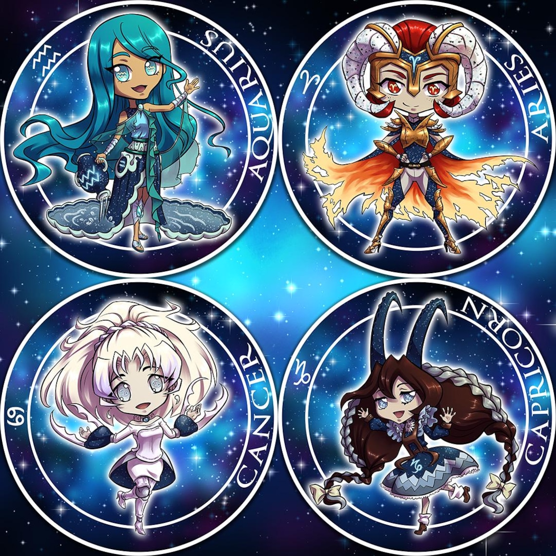 Chibi Zodiac Sticker Holographic Anime Astrology Aquarius Aries Cancer ...
