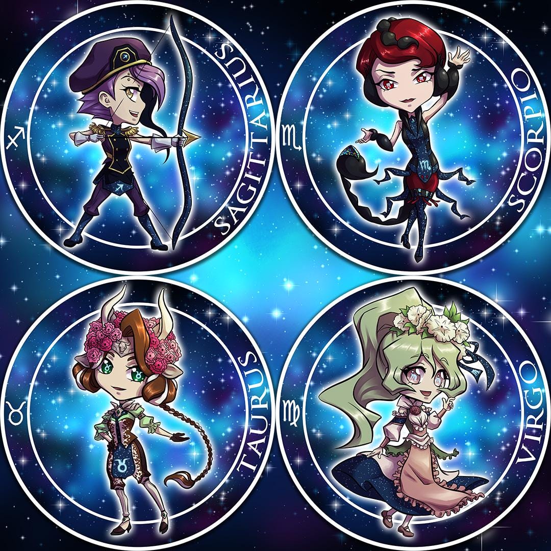 Chibi Zodiac Sticker Holographic Anime Astrology Aquarius Aries Cancer ...
