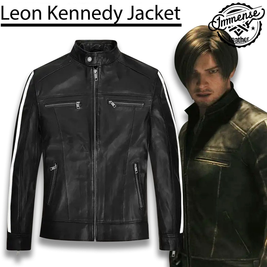 Resident Evil 3 Leon Biker Motorcycle Real Leather Jacket Halloween ...