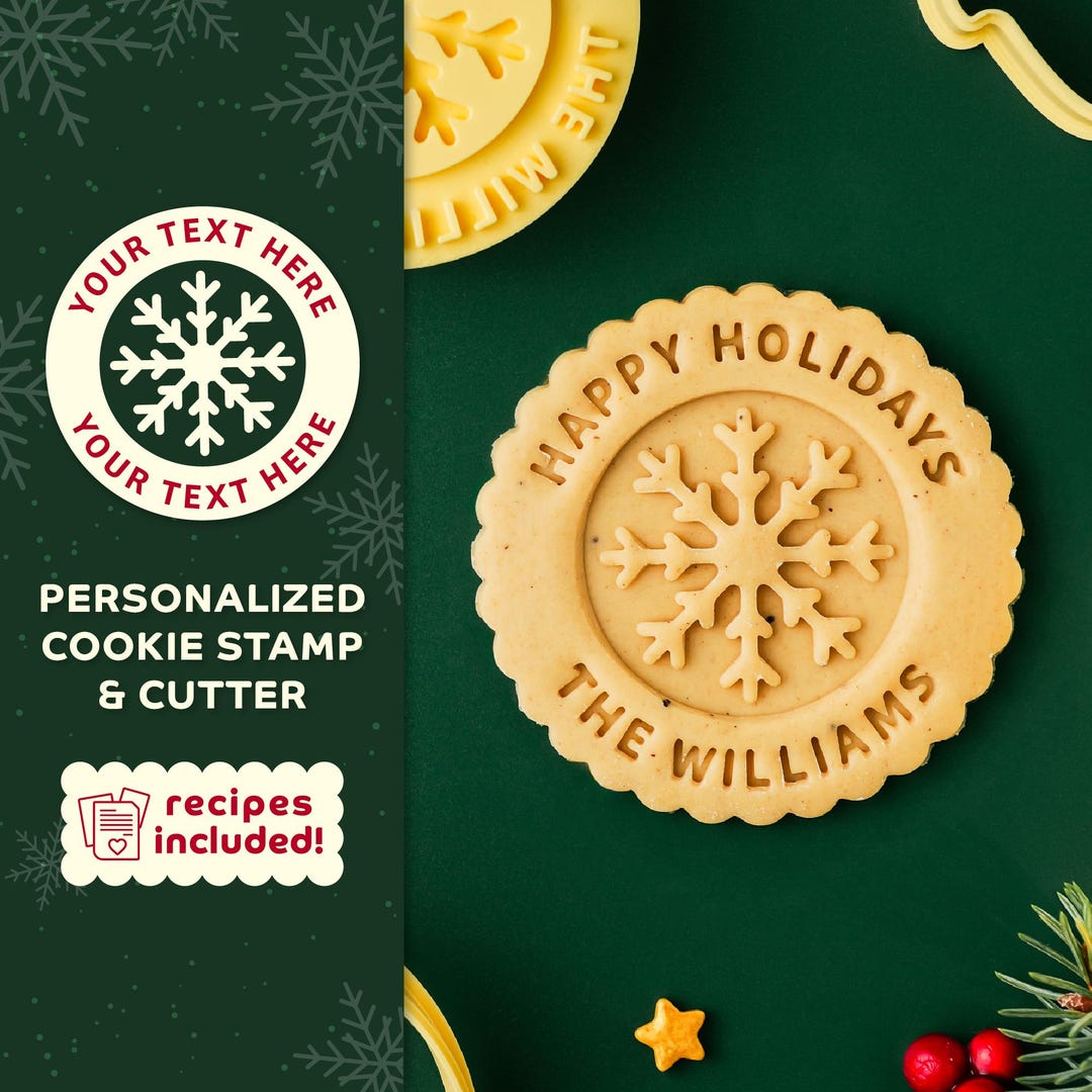 Personalized Snowflake Cookie Stamp & Cutter Set, Custom Text Family ...