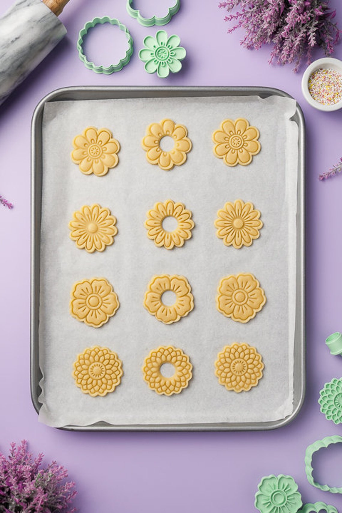 Spring Flowers Cookie Cutter & Stamps Set Perfect for Linzer Cookies ...