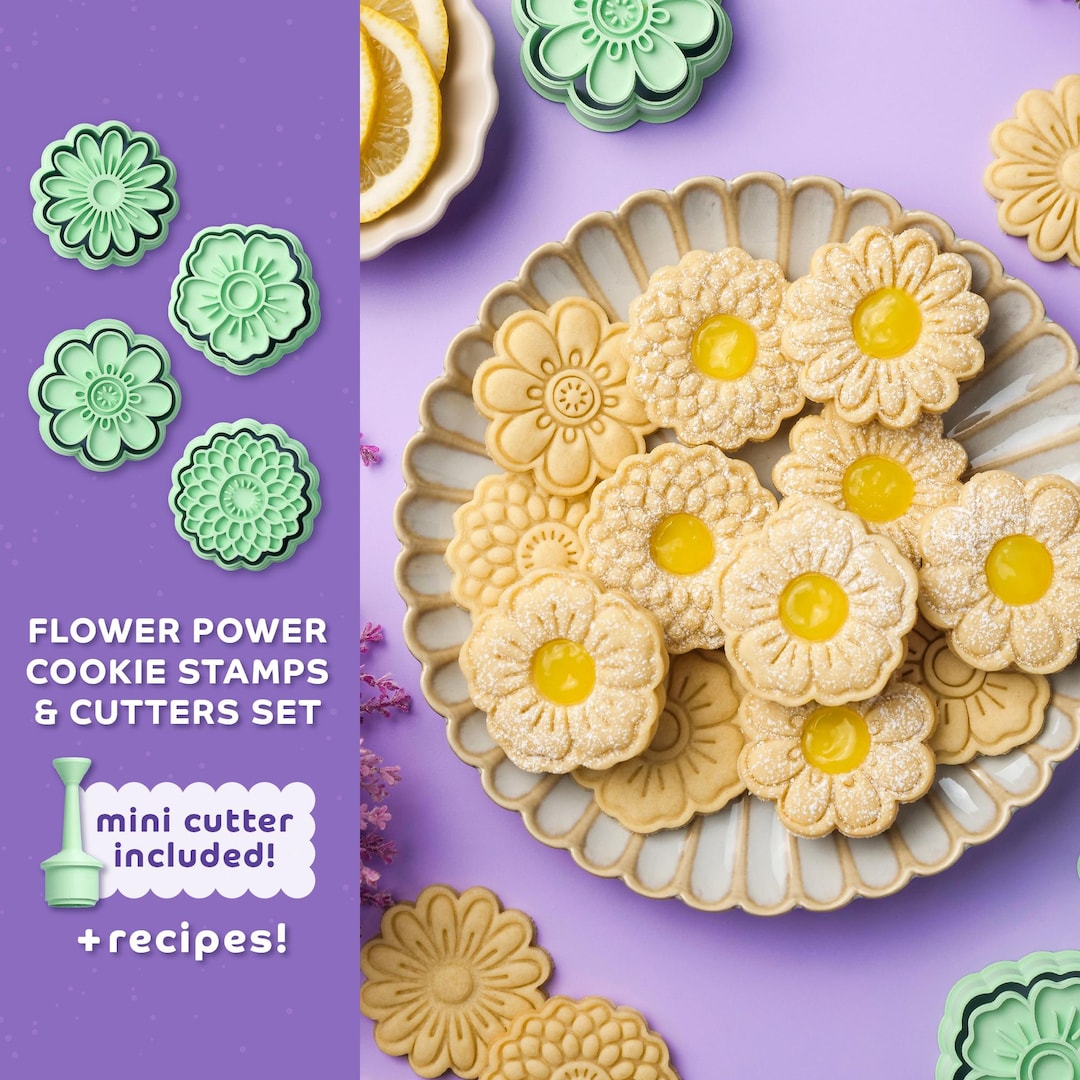 Flower Power Cookie Stamps & Cutters | 9 Pcs Set for Floral Sweet ...