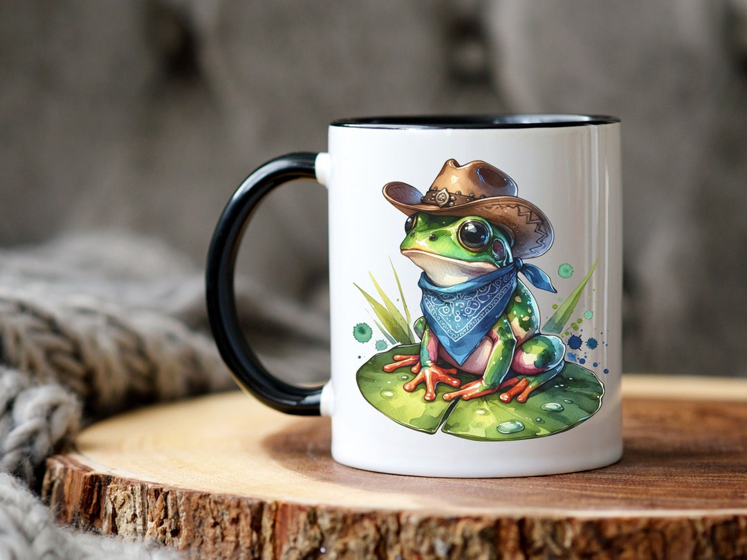 Western Cowboy Frog Mug Gift for Animal Lovers, Frog Art Mug, Ceramic ...
