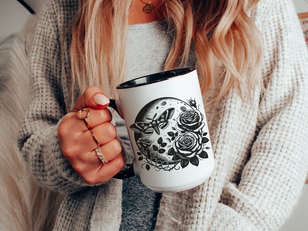 Ceramic Moth Witchy Mug, Celestial Moth & Cosmic Roses, Unique Moth ...
