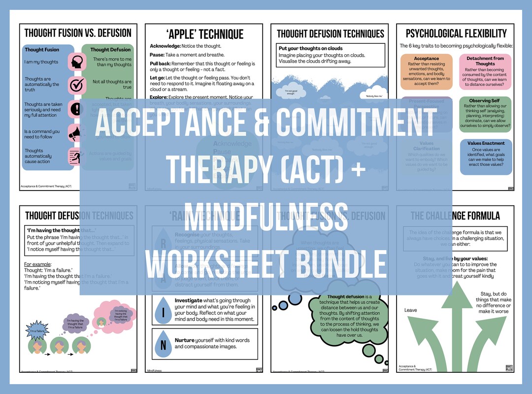 Acceptance and Commitment Therapy ACT and Mindfulness Worksheets ...